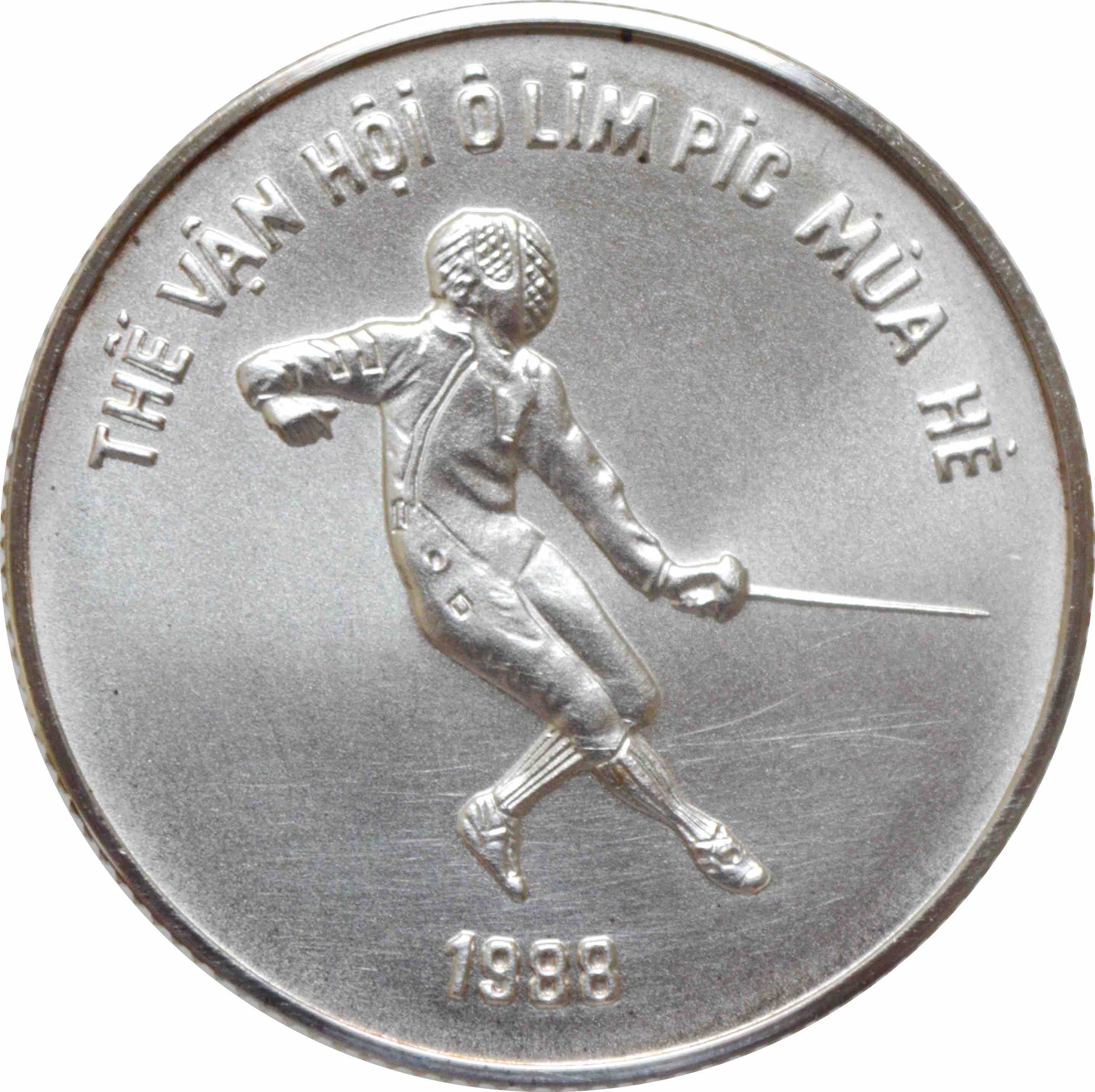 Vietnam 100 dong 1986, BU, "Seoul Olympics - Fencing" silver coin