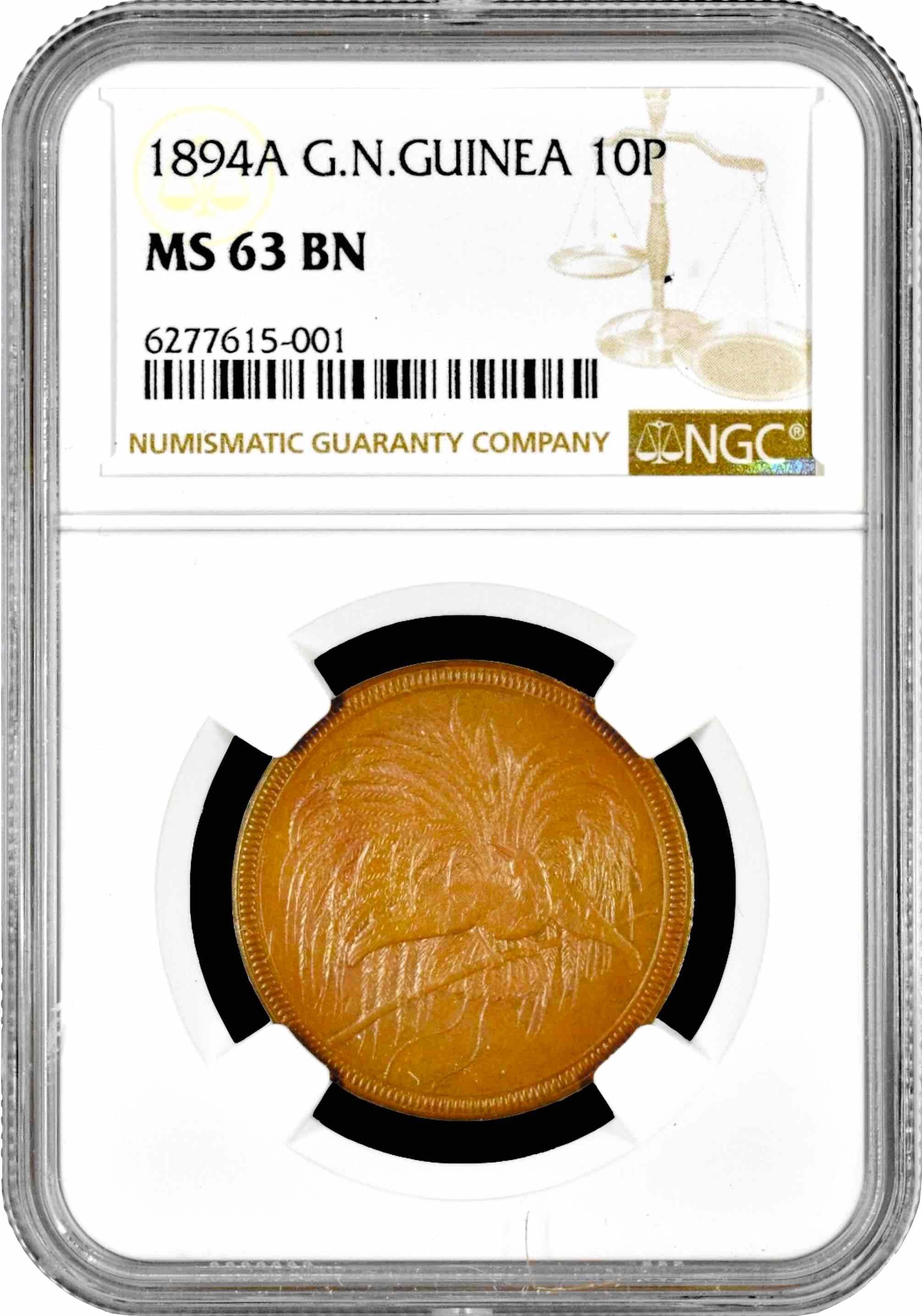 German New Guinea 10 pfennig 1894, NGC MS63 BN, "German colony (1885 ...